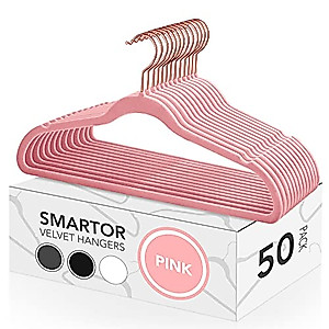 Smartor Pink Velvet Hangers - 50 Pack, Felt Hangers Non Slip Rose Gold Velvet Hangers, Heavy Duty Felt Hanger Flocked Hangers as Coat Hangers, Suit Hangers - Heavy Duty Clothes Hangers Velvet - Pink