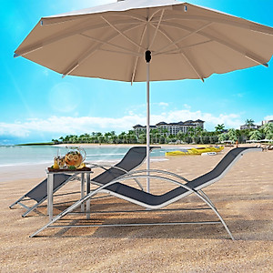 Patio Chaise Lounge Set of 3, Outdoor Pool Lounge Chair Beach Sunbathing Lawn Lounger Recliner Chair, Backrest Tanning Chairs with Arm & Side Table for All Weather, Poolside, Deck, Balcony, Backyard