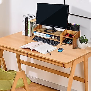 Catekro Monitor Stand Riser, 2 Tiers Wood Monitor Riser Stand with Storage Organizer, Multi-Purpose Desktop Organizer Riser for Computer,Laptop,Printer(Black)