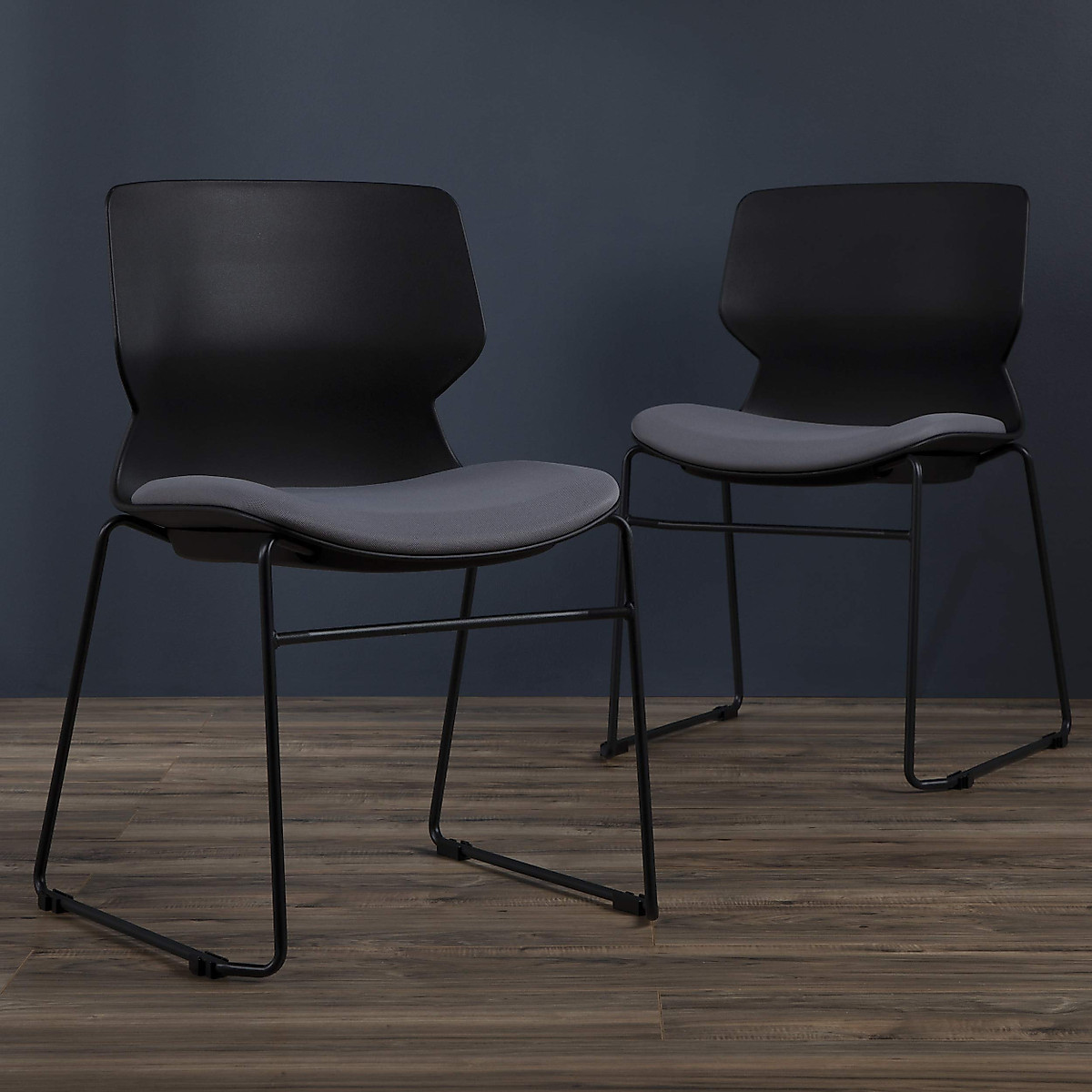 HON Basyx Contempo Guest Chair, Sled Base, 2 Pack, Black/Charcoal