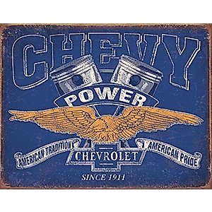 Desperate Enterprises Chevy Power Restricted Tin Sign - Nostalgic Vintage Metal Wall Decor - Made in USA