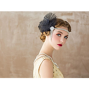 SWEETV Flapper Headbands Womens 1920s Headpiece Great Gatsby Inspired Feather Headband Cocktail Party Rhinestone Hair Accessories for Women, Black
