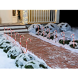 Joiedomi 17” Christmas Candy Cane Pathway Markers Lights, 12 Packs Christmas Stakes Lights Outdoor Pathway Decoration for Holiday Xmas Indoor Yard Patio Garden Walkway(Thick Red