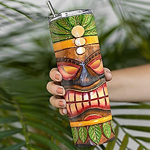 WODORO Tiki Totem Stainless Steel Skinny Tumbler 20oz, Tiki Bar Hula Lessons Aloha Tropical Hawaii Beach Summer Drinkware, Gifts For Beach Lovers, Life Is Better At The Beach (02)