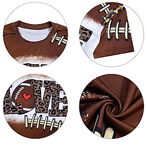 Women Football Shirt Game Day Shirt Love Football Print Tee Football Season T-Shirt Vintage Bleached Short Sleeve Top Bronze