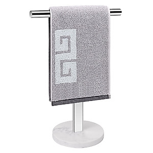 NearMoon T-Shape Hand Towel Holder-Bathroom Towel Rack-Stand with Balanced Base Towel Bar for Bathroom Kitchen Vanity Countertop, Modern Stand Towel Ring with Marble Base (16 Inch, Chrome)