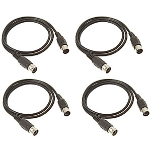 MIDI Cable with 5 Pin DIN Plugs 3 Feet (ft) Black (4 Pack)
