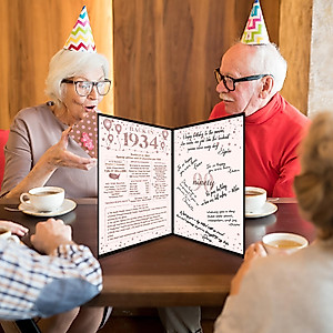 Crenics 90th Birthday Gift for Women, Creative Back in 1934 Birthday Poster, Giant 90th Birthday Guest Signature Book, Black and Pink 90 Birthday Decorations Party Supplies