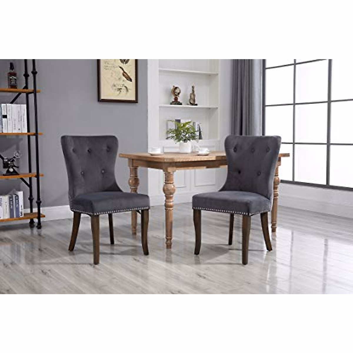 Harper&Bright Designs Set of 2 Victorian Dining Chair Upholstered Accent Chair with Upgraded Size 18.7'' x 19.7'' x 36.4 '' (Grey)