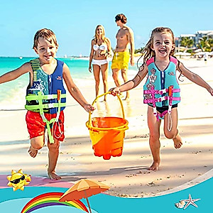 HeySplash Swim Vest for Kids, Child Size Watersports Kids Swim Vest Toddler Floatie Trainer Vest with Survival Whistle, Easy on and Off, Large, Lake Blue (Fit 55-77 lb)