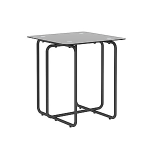 Square Side Table with Tempered Glass Top, Modern End Table with Black Metal Frame, Small Coffee Table Nightstand for Living Room Bedroom. (Black Glass)