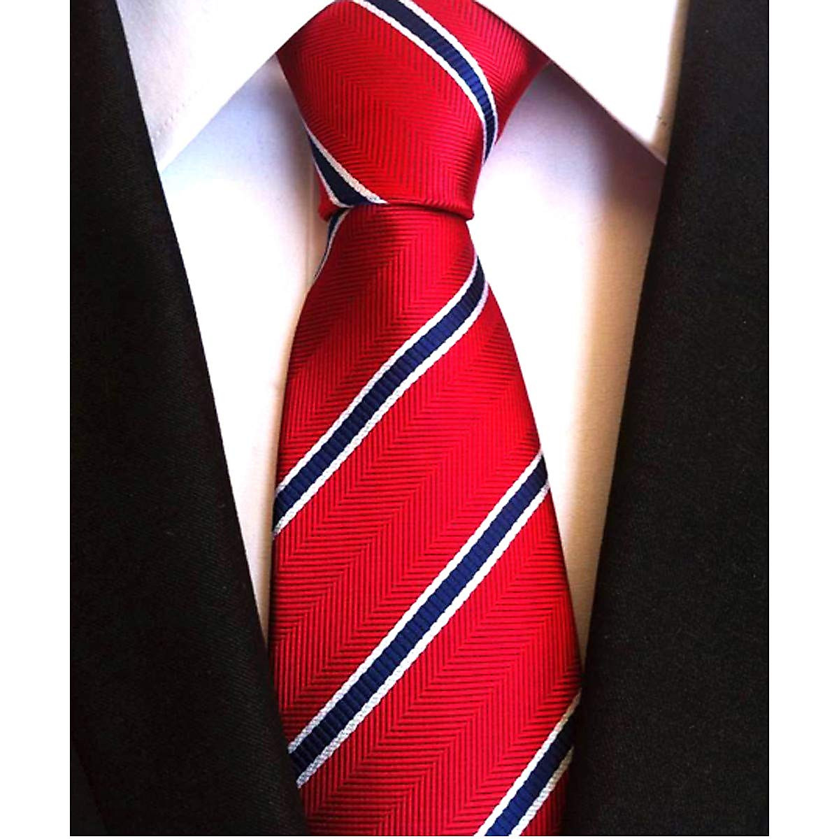 Elfeves Men Repp Red and Blue Slim Ties Narrow Striped Woven Office Matching uk Neckties