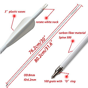 SHARROW Archery Mixed Carbon Arrow 30 Inches Hunting Arrow Spine 500 with Replaceable Arrowhead for Compound Recurve Bow Hunting Shooting 6/12pcs (12pcs)