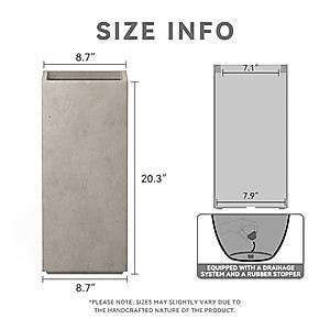 Kante 20.3" H Tall Rectangular Concrete Planter, Modern Square Diameter Plant Pot with Drainage Hole and Rubber Plug for Indoor Outdoor Home Patio Garden, Weatheted Concrete