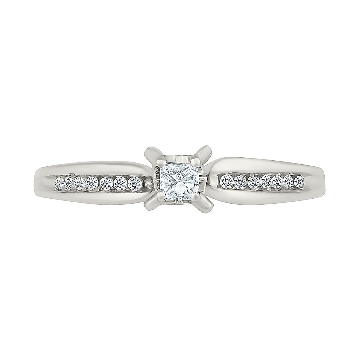 DGOLD 10KT White Gold Princess and Round Diamond Promise Ring (0.13 CTTW)