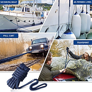 GREENEVER Dock Lines&Ropes Boat Accessories-3PC 1/2inX15 Ropes for Boats Double-Braided Mooring Marine Ropes with 12in Eye Loop for Docking,6500 lbs Breaking Strength Boating Gifts for Men(Navy Blue)