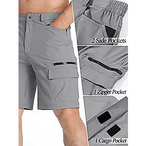 TACVASEN Men's Summer Outdoor Shorts Quick Dry Cargo Casual Shorts Light Grey, 38
