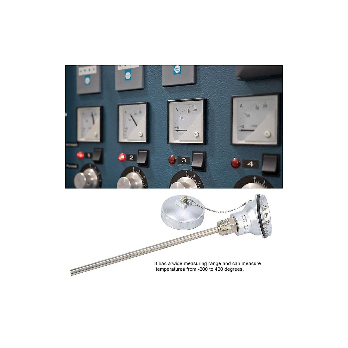 Nitrip RTD PT100 Temperature Sensor Probe 1/2" 201 Stainless Steel NPT Thread Thermocouple Terminal Head(200mm)