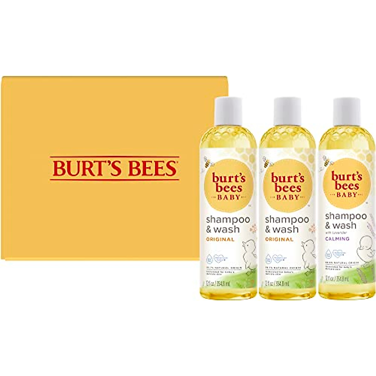 Burt's Bees Baby Shampoo and Wash 3-Pack, 2 Original and 1 Calming with Lavender, 12 Fl Oz Each