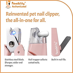 Pawsibility - Reinvented Pet Nail Clippers for Your Pal - USB Rechargeable LED Light for Bloodline | Razor Sharp and Durable Blade | Vets Recommended Trimming Tool for Dogs and Cats - Pink
