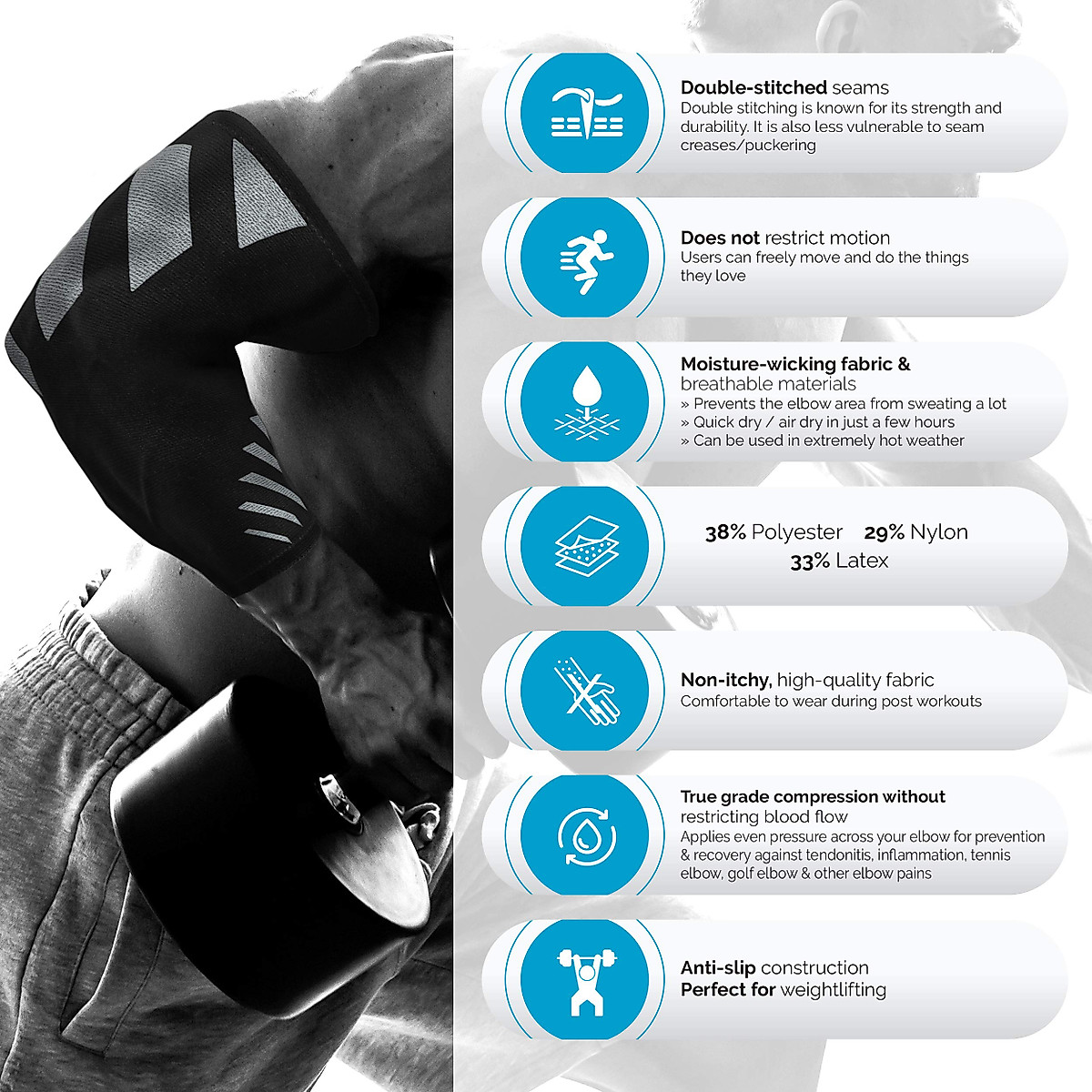 Elbow Compression Sleeve for Men & Women - Elbow Brace for Tendonitis and Tennis Elbow Relief, Golf Elbow, Joint Pains, Bowling, Weightlifting in Premium Breathable Fabric (1 Piece GREY Medium)