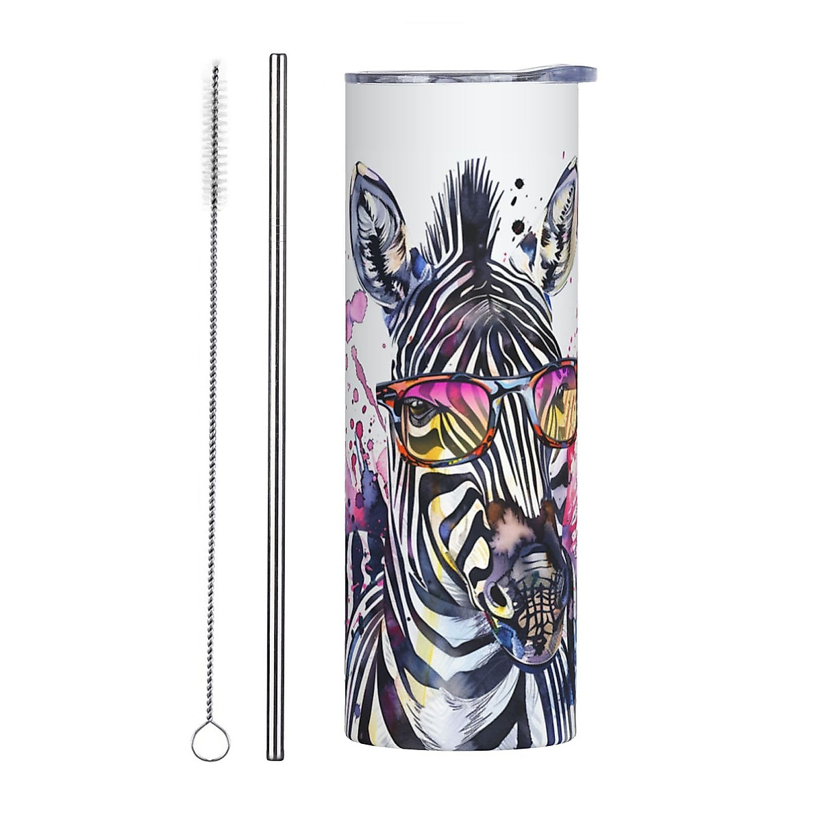 Tangopi Splash Zebra 20 oz Tumbler with Lid and Straw Insulated Travel Coffee Mug Reusable Spill Proof Coffee Cups Stainless Steel Water Bottle for Hot and Cold Drinks