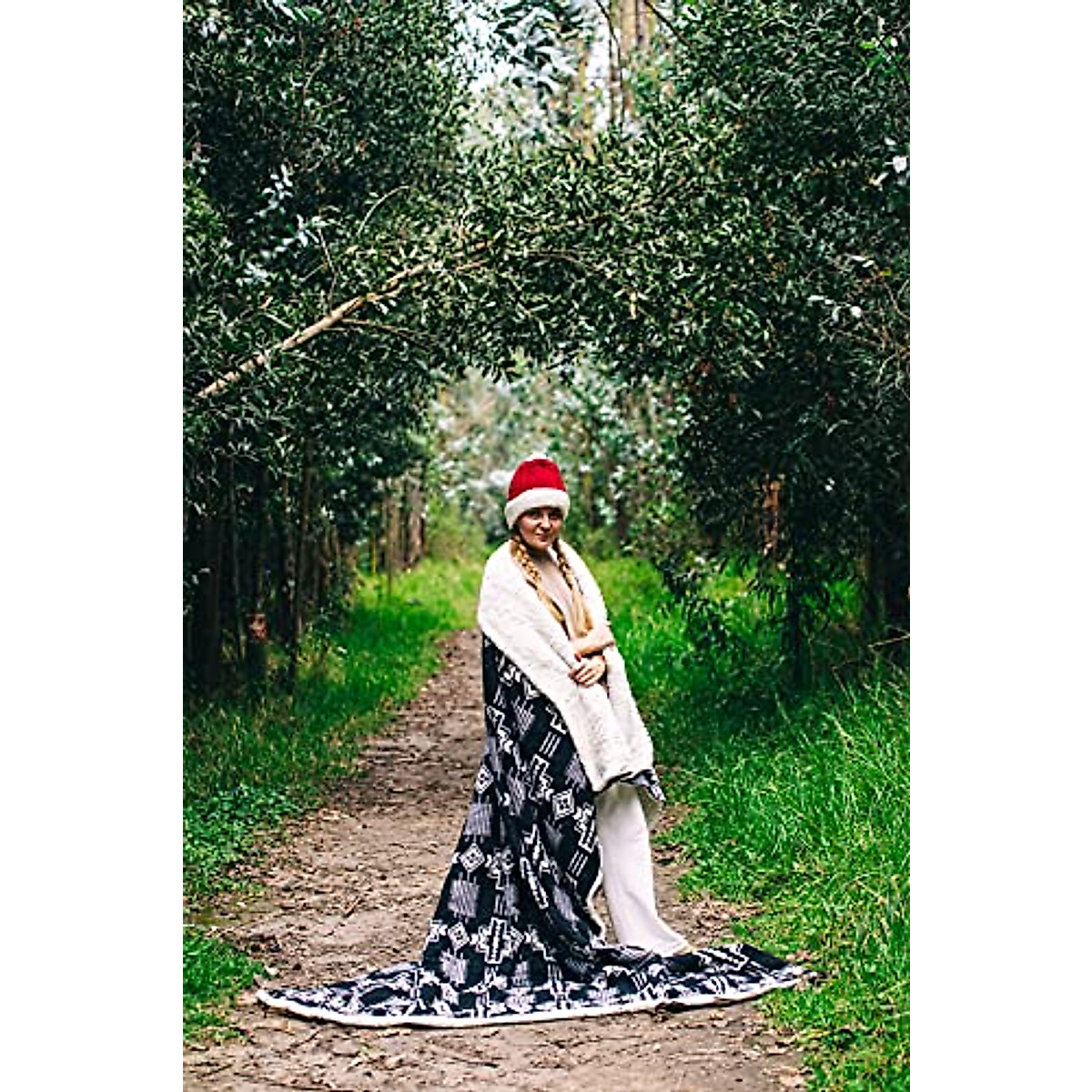 Inca Aztec Sherpa Weighted Warm Blanket | Southwest Indian Navajo Boho Style | Native Woven Western Cozy Bedding Cover | Plush Faux Alpaca | Luxurious Winter Blanket (Obsidian Black)