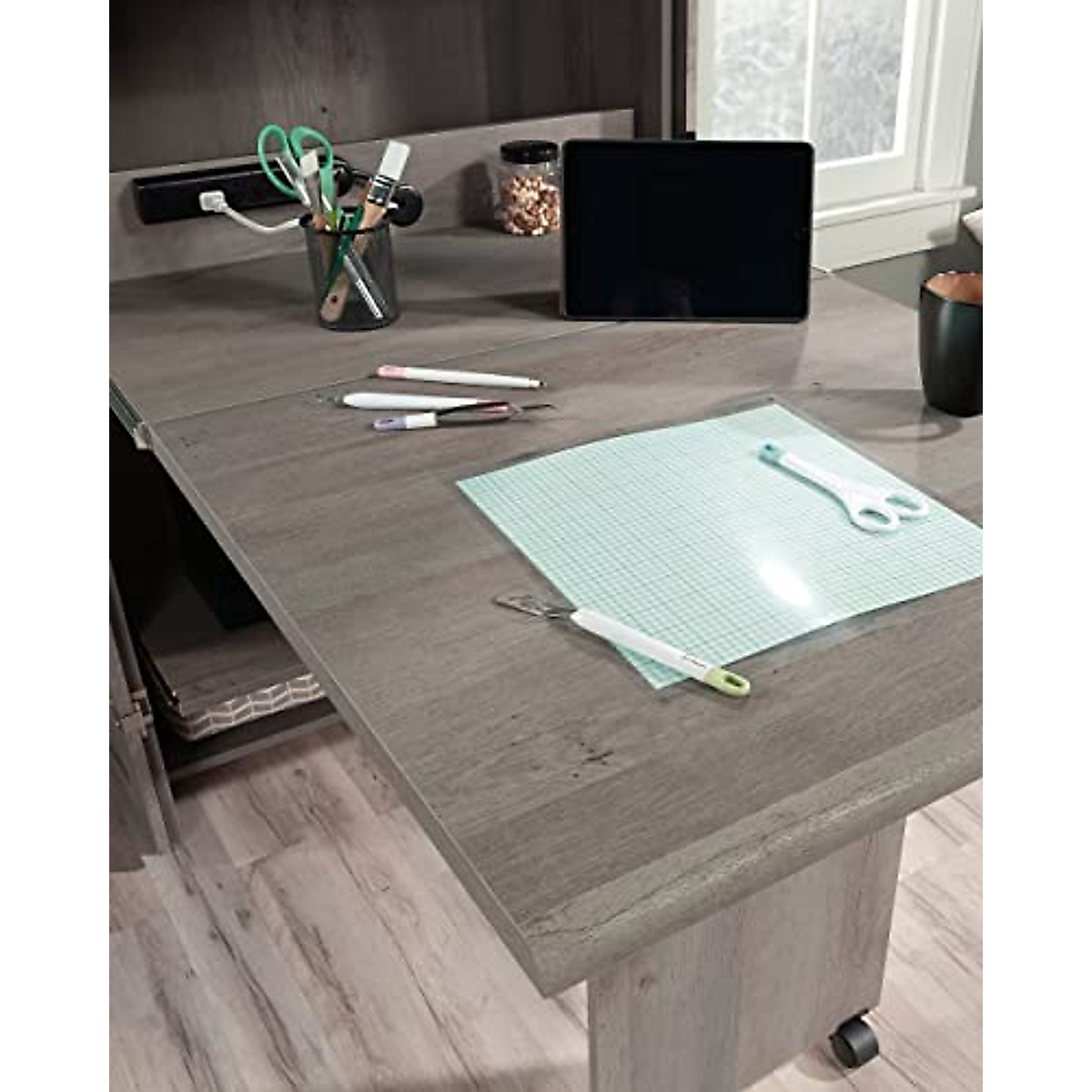 Sauder Miscellaneous Storage Craft & Sewing Armoire, L: 35.112" x W: 21.81" x H: 61.58", Mystic Oak Finish