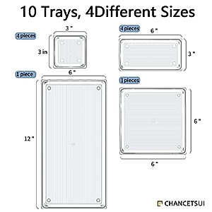 10 Pcs Clear Plastic Drawer Organizers Trays with Non-Slip Silicone Pads, Desk Versatile Kitchen Drawer Organizer Bins Tray for Makeup Bedroom Office, Bathroom Countertop Organizer for Cosmetics