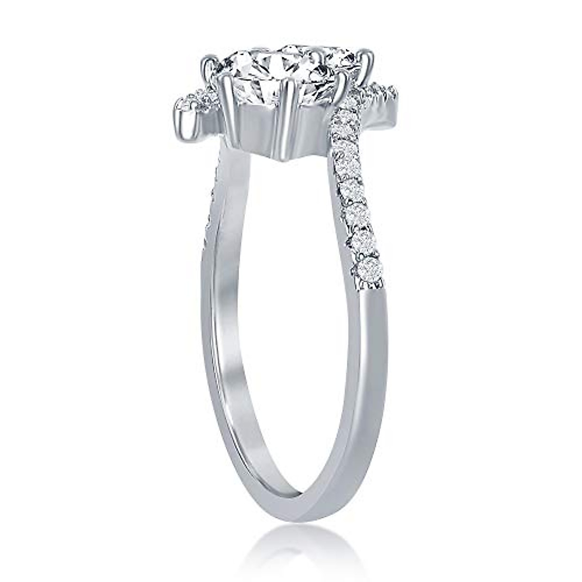 Beaux Bijoux Silver Tone Two-Stone Round Cubic Zirconia Bridal Engagement Band Ring