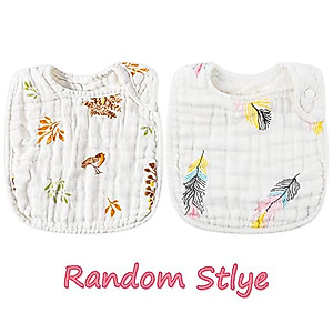 Zainpe 6Pcs Snap Muslin Cotton Bibs for Baby Flamingo Star Flower Bib Machine Washable Adjustable Burp Cloths with 6 Absorbent Soft Layers for Infant Newborn Toddler Drooling Feeding and Teething