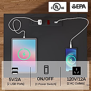 ADORNEVE Black Nightstand 3 Drawers with USB Port,Bedroom End Table Side Table Wooden Sofa Side Stand Cabinet,with Sliding Drawer & Open Storage