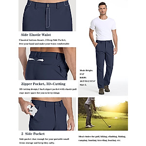 TACVASEN Men's Navy Blue Pants Hiking Pants Water Resistant Golf Pants Stretch Waist Quick Dry Travel Pants Lightweight Work Pants with Zipper Pocket