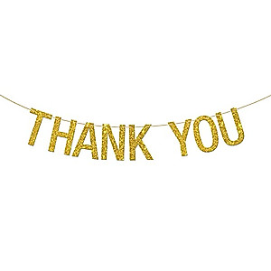 INNORU Gold Glitter Thank You Banner - Wedding Bunting Photo Booth Props Anniversary Bridal Party Decoration Supplies