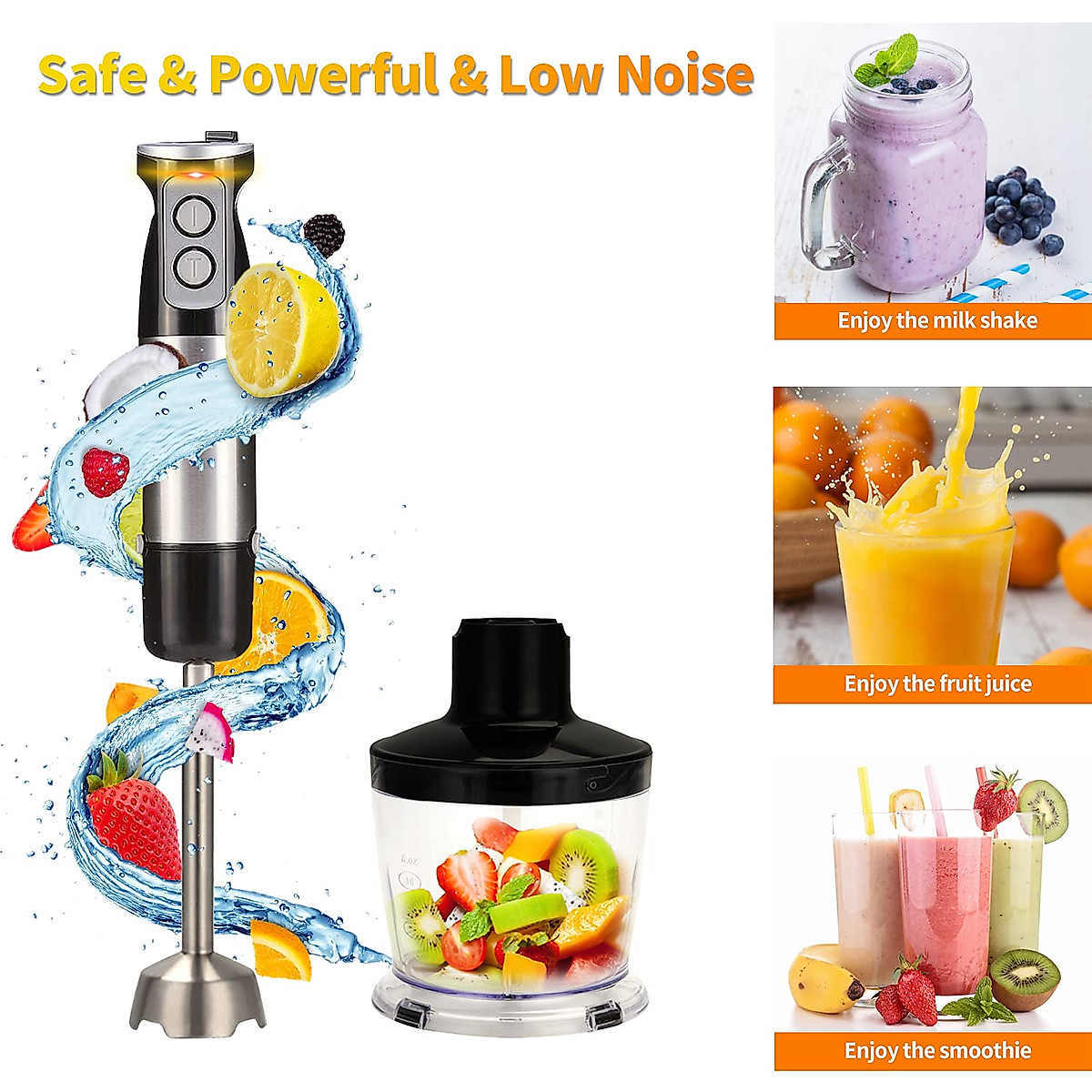 Immersion Hand Blender,600W Stainless Steel Stick Blender,4-in-1 Home Multi-Function Stick Mixer,6-Speed Handheld Blender,Mixing Cup,Food Chopper,Milk/Egg Mixer, Sauce/Soup,Puree Baby Food Machine