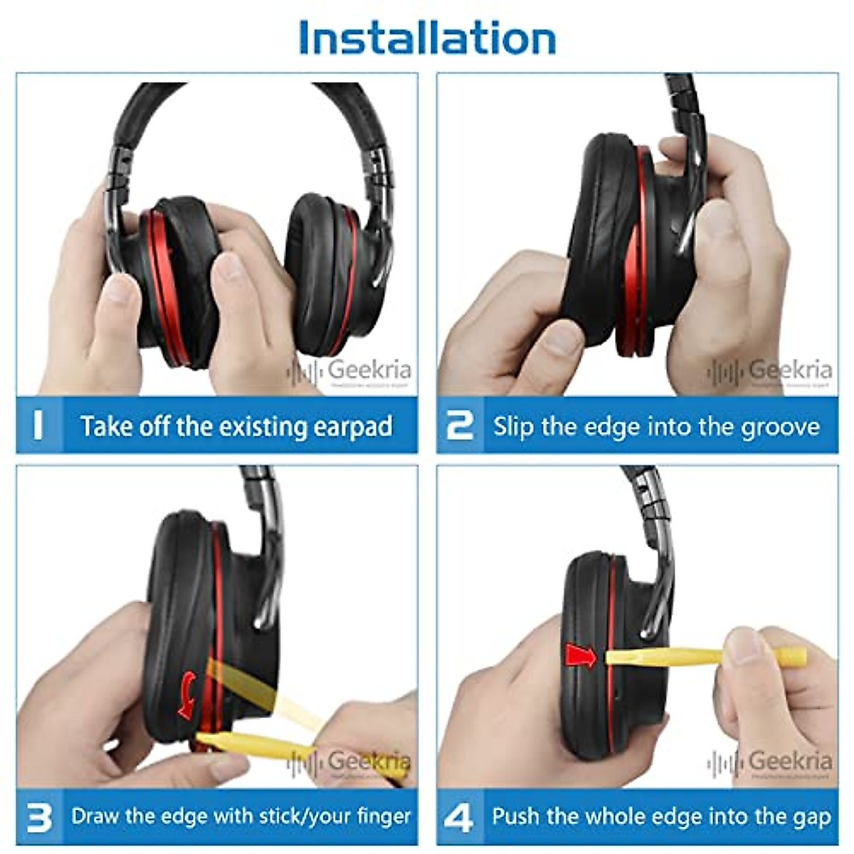 Geekria Sport Cooling Gel Replacement Ear Pads for Sony MDR-1ABT, MDR-1RBT, MDR-1RNC Headphones Ear Cushions, Headset Earpads, Ear Cups Repair Parts (Black)