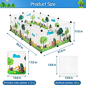 PUPTECK Pet Playpen for Puppies/Rabbits/Kittens/Guinea Pigs/Small Animals, Plastic Indoor Yard Fence, Printed Cage with Bottom, Easy Assembled and Escape Proof