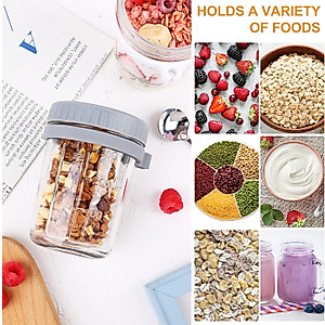 Vaootop 4-pack 16 oz Overnight Oats Containers with Lids and Spoons, Glass jars with Airtight Lids, Wide mouth Mason Salad jars, Glass Food Storage Containers for Snacks Yogurt Spice Sugar