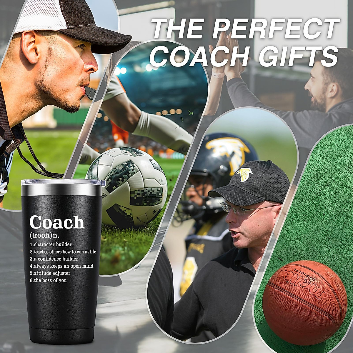 Soccer Coach Gifts for Men, Football, Baseball, Softball, Swim, Basketball, Cheer - Funny Coach Noun Definition Gift Idea for Appreciation, Christmas, Birthday, 20oz Insulated Coach Tumbler, Black