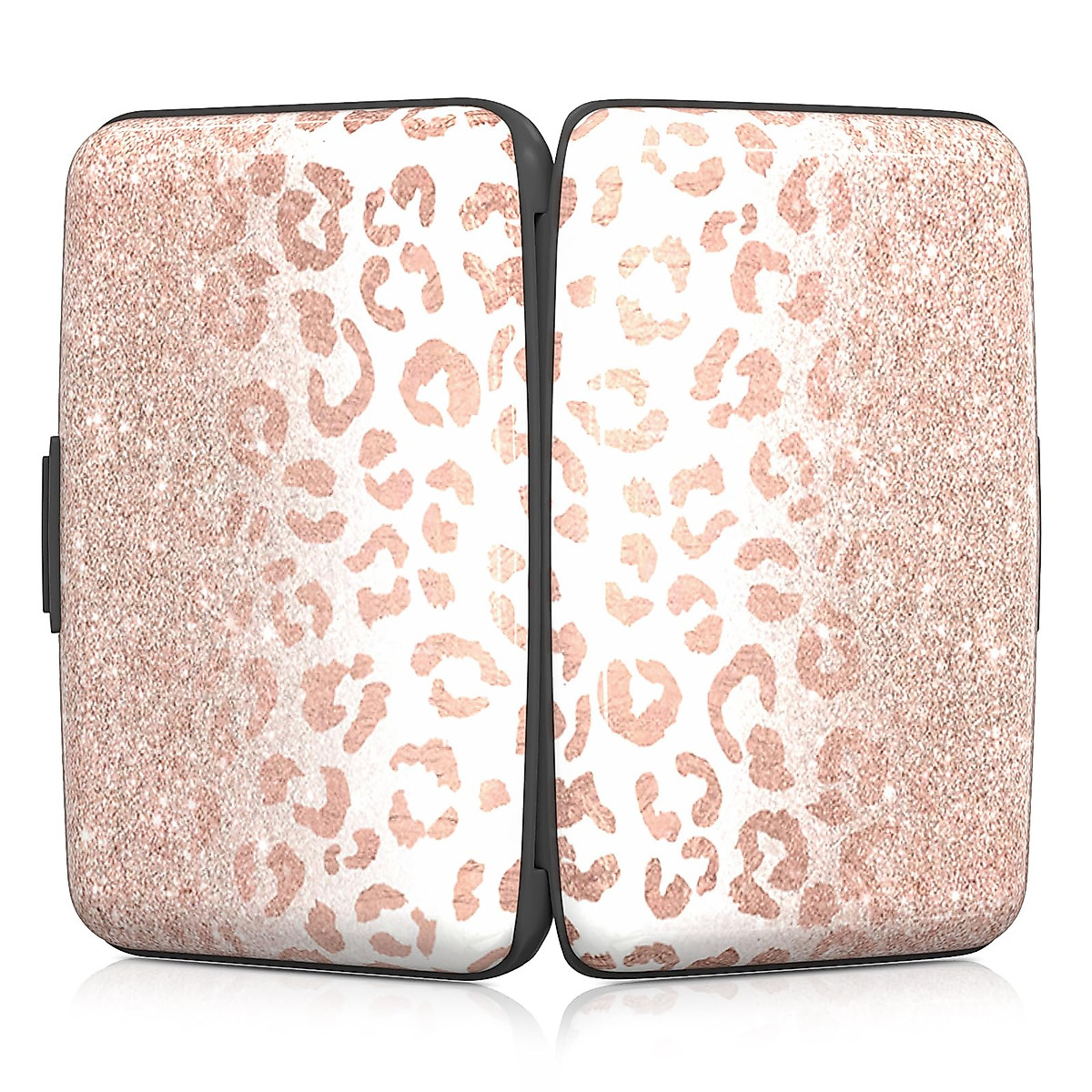 Rimilak Aluminuml Credit Card Holder, Mini Credit Card Wallet RFID Blocking Slim Metal Hard Case for Women Men, Pink Leopard