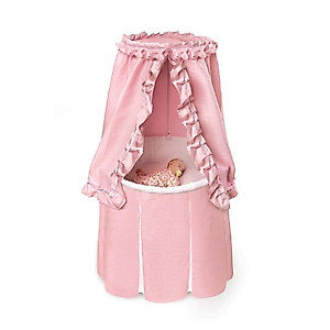 Badger Basket Empress Baby Bassinet and Bedside Sleeper with Bedding, Pad, and Storage Basket - Pink