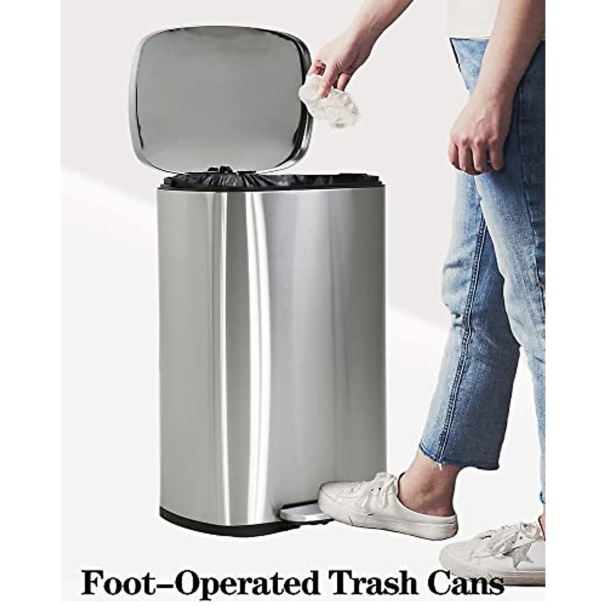 Pazidom 13 Gallon Step Trash Can with Soft Close Lid, 50 Liter Stainless Steel Pedal Garbage Bin with Removable Inner Bucket, Tall Rectangular Trash Bin for Kitchen Office Bedroom, Silver