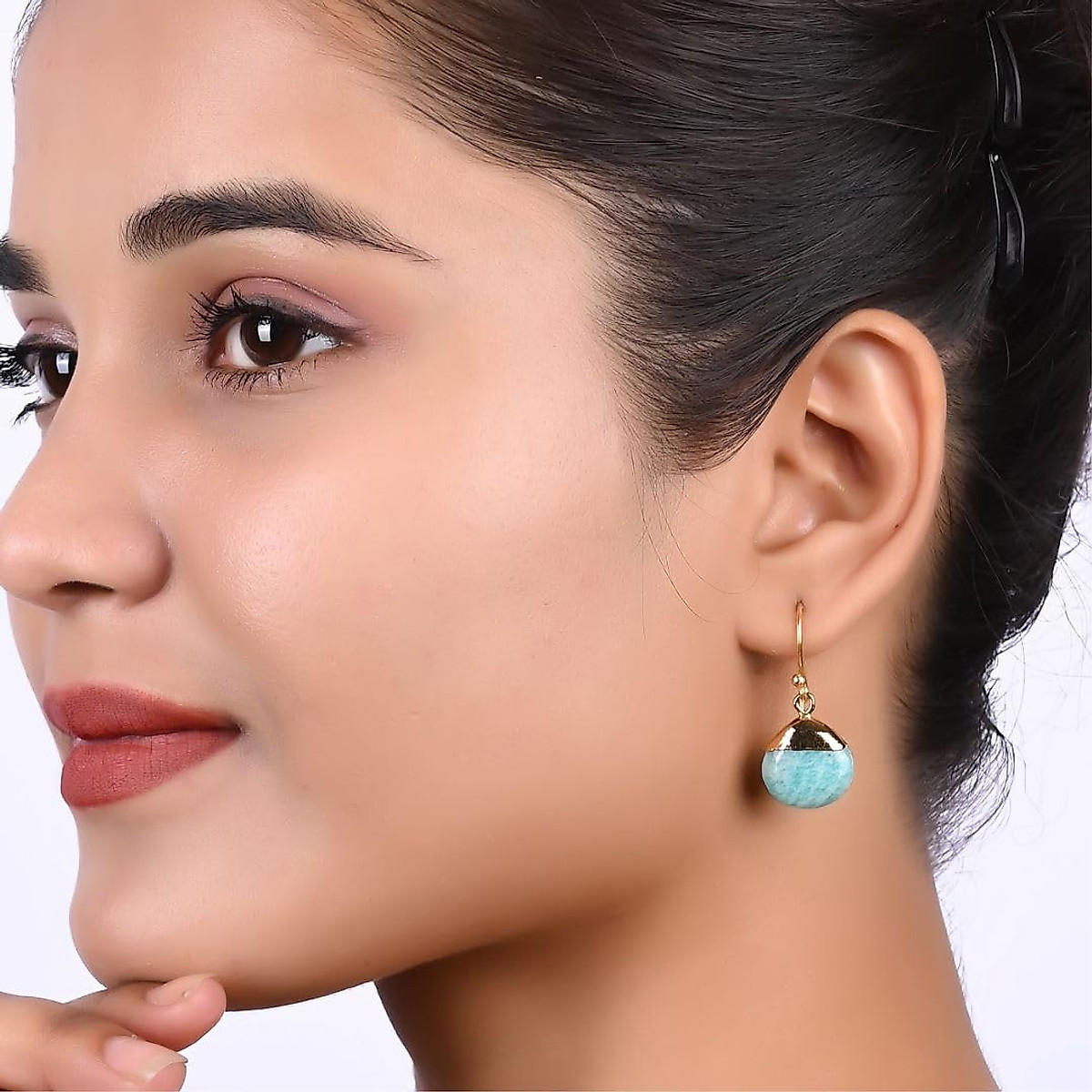 Gempires Amazonite Pear Cabochon Dangle Earring for Women Teardrop Earring 15 mm 14k Gold Plated Dangle Drop Jewellery for Women (Amazonite)