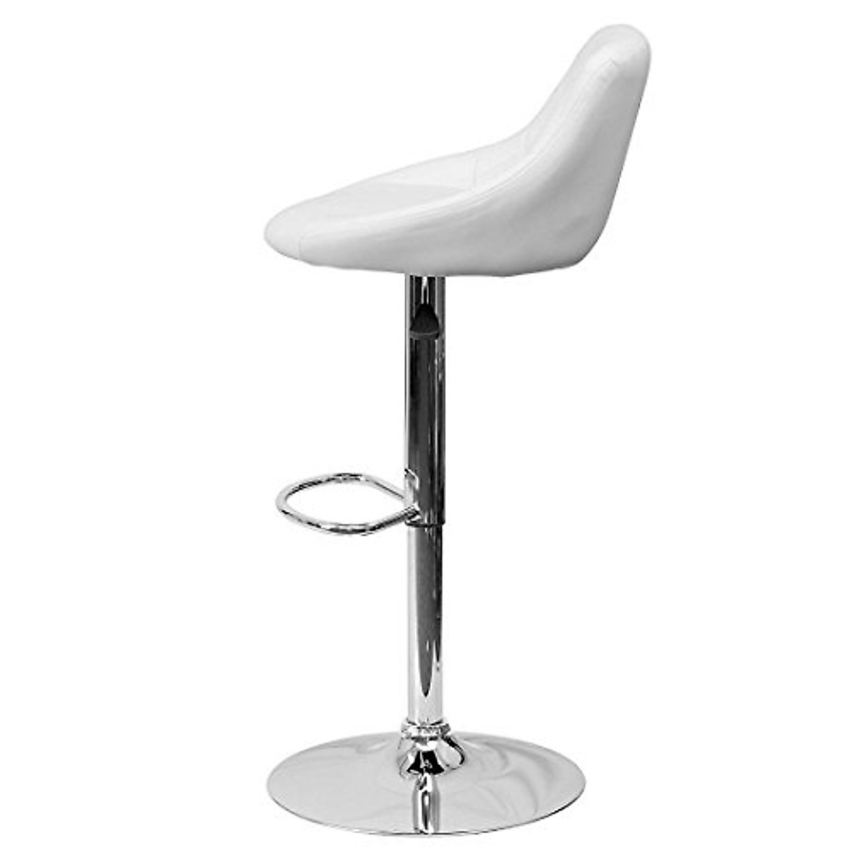 Contemporary Bar Stool Bucket Seat Design Hydraulic Adjustable Height 360-Degree Swivel Seat Sturdy Steel Frame Chrome Base Dining Chair Bar Pub Stool Home Office Furniture - Set of 2 White #1984