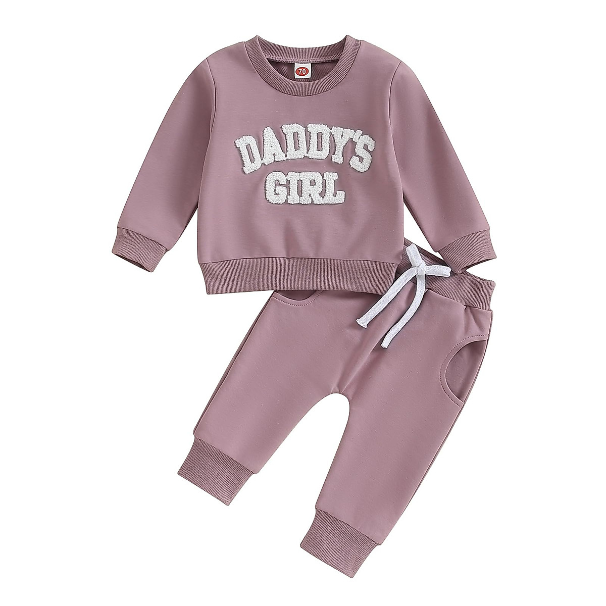 FIOMVA Daddys Girl Baby Clothes Toddler Fall Winter Outfits Sweatshirt Pants 2 Piece Set Shirt Sweatpants Suit (H Embroidered Daddy's Girl Purple, 18-24 Months)