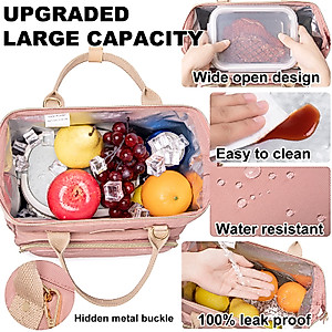 AIJIEKE Lunch Bag For Women, Cute Insulated Lunch Bag, Large Lunch Tote For Work, Leak Proof Lunch Box For Adults, Lunch Purse, Cooler Bag With Side Pockets And Shoulder Strap For Picnic Office(Pink)