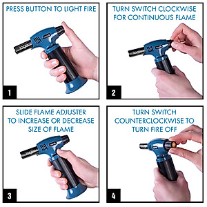 LOGIX 20910 Butane Torch, Cooking Torch, Torch for Creme Brulee, Refillable, 9.6 oz, Blue Steel