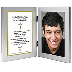 Confirmation Gift for Son or Daughter, Poem from Mom in Double Frame, Add 4x6 Inch Photo Silver