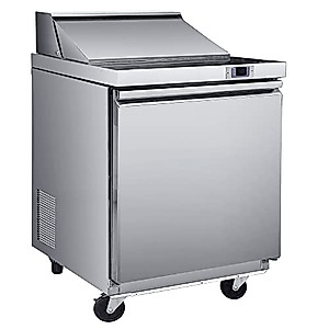 DUURA DUPT29 Commercial Refrigerated Sandwich and Salad Prep Station Single Door with 4 4-Inch Pans and Food Grade Cutting Board, 7.59-Cu.Ft, Metallic
