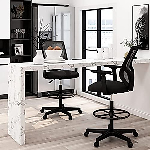 Tall Office Chair, Drafting Chair, High Adjustable Standing Desk Chair, Ergonomic Mesh Computer Task Table Chairs with Adjustable Armrests and Foot-Ring for Standing Desk and Bar Height Desk